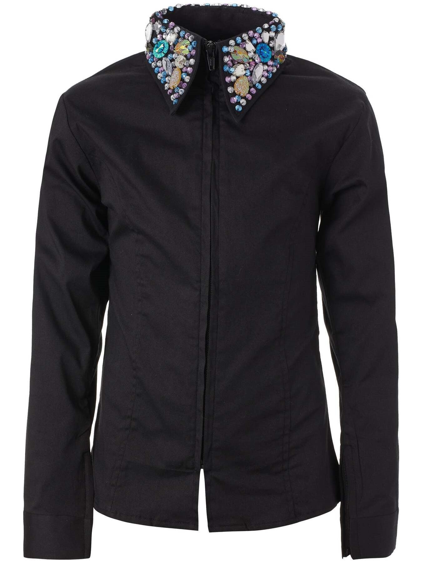 Black Studded Collar Shirt Long Sleeves Goth Button Up Shirt | Chains